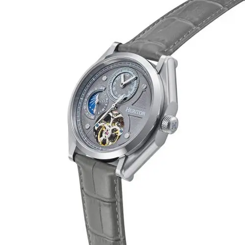 HERITOR AUTOMATIC Stainless Steel And Leather Strap Watch - Grey