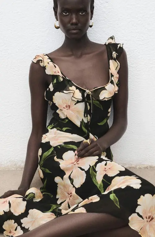 Mango Floral Print Ruffle Dress