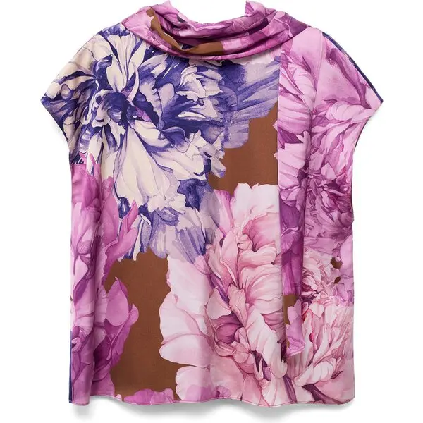 Mango Floral Print Scarf Top - Purple