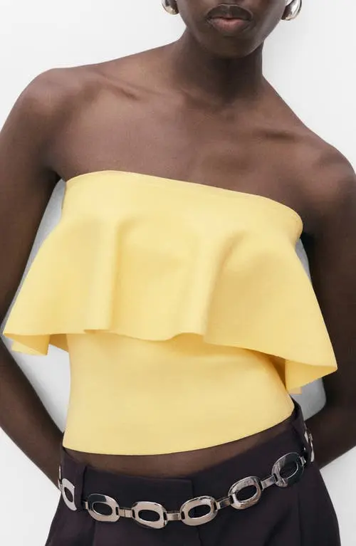 Mango Ruffle Strapless Crop Top
