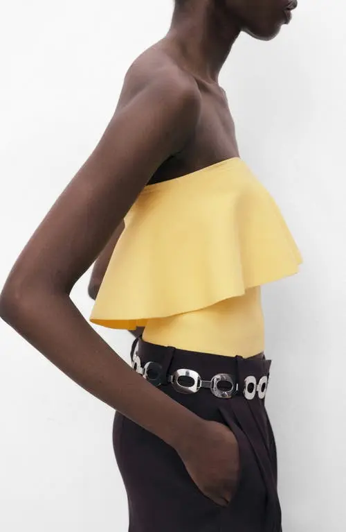 Mango Ruffle Strapless Crop Top