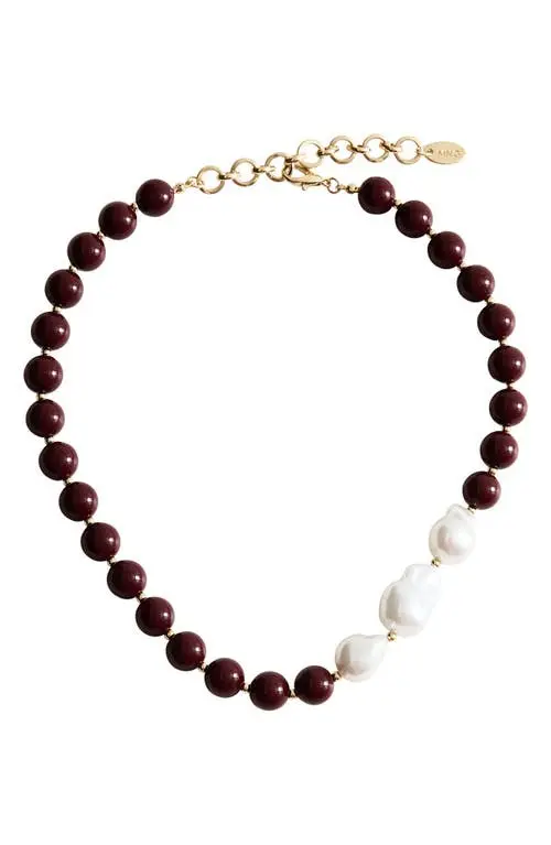 Mango Bead And Faux Pearl Necklace - Maroon