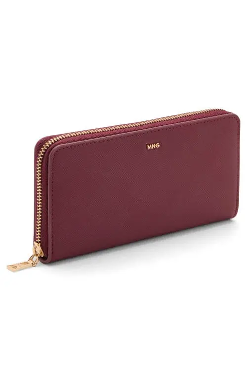 Mango Faux Saffiano Leather Wallet - Burgundy
