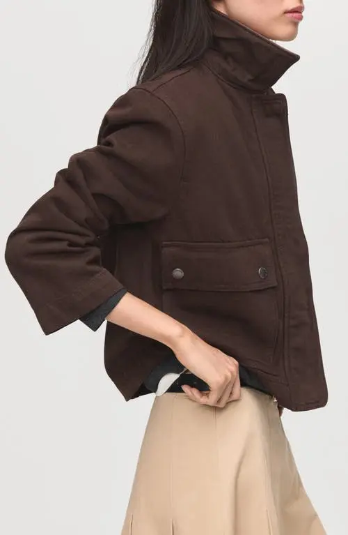 Mango Faux Leather Collar Denim Jacket