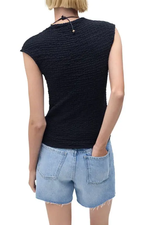 Mango Textured Cotton-blend Top - Navy
