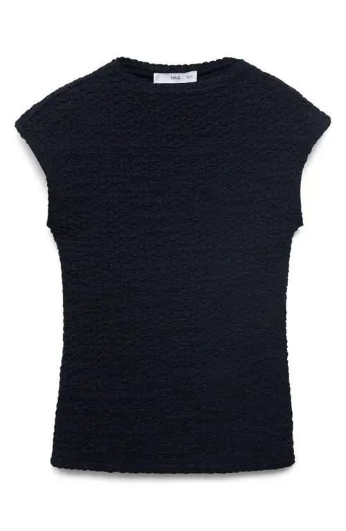 Mango Textured Cotton-blend Top - Navy