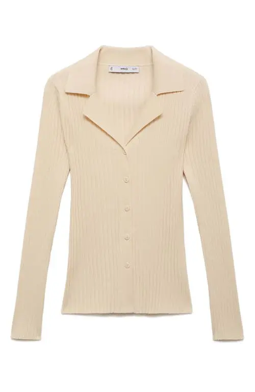 Mango Ribbed Button-up Cardigan - Ecru