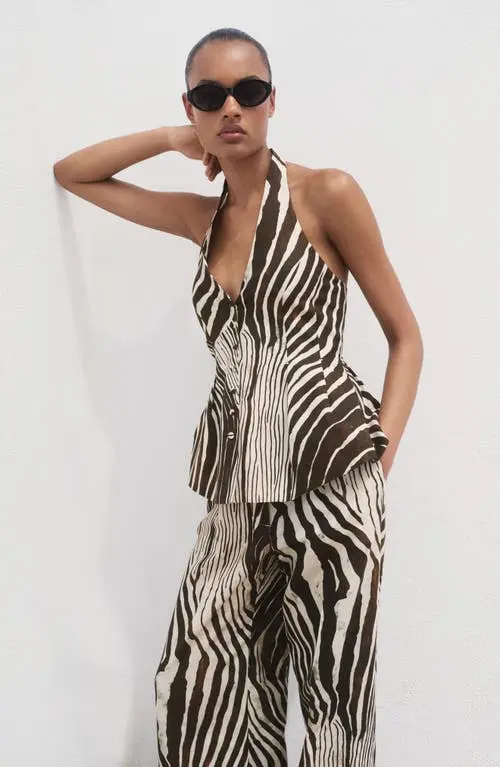 Mango Zebra-print Linen And Cotton Straight-leg Trousers
