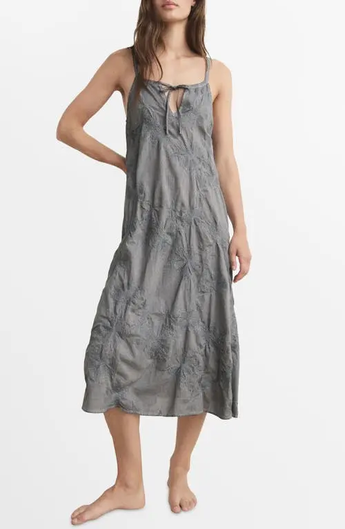 Mango Overdyed Embroidered Cotton Nightgown - Medium Grey