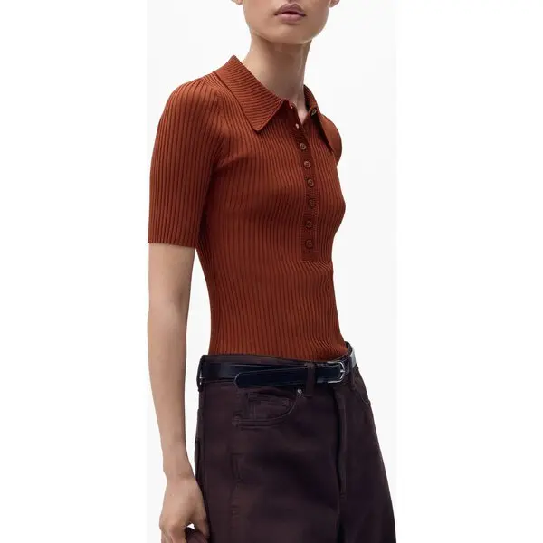 Mango Ribbed Short Sleeve Polo Sweater