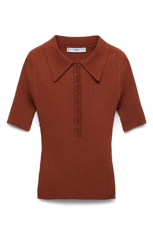Mango Ribbed Short Sleeve Polo Sweater