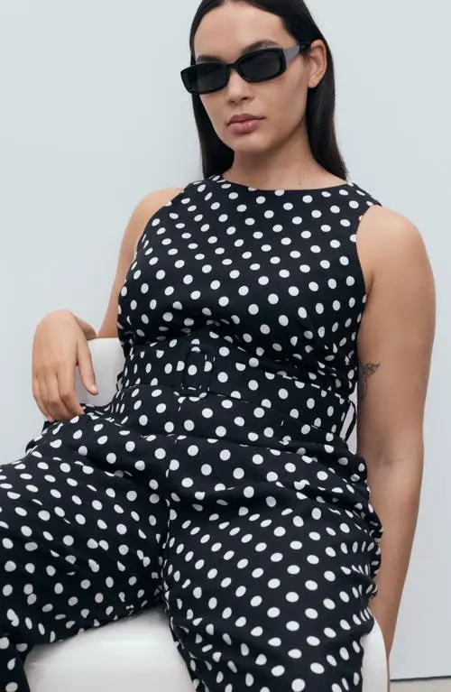 Mango Sleeveless Polka Dot Linen-blend Jumpsuit