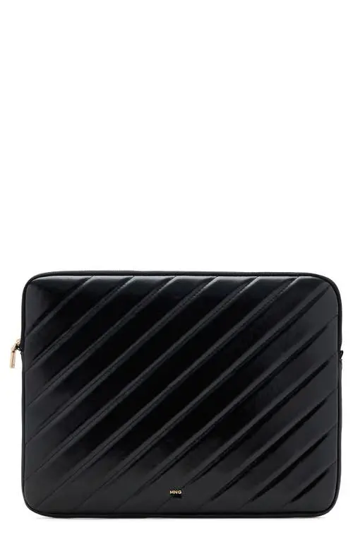 Mango Quilted Faux Leather Laptop Case - Black