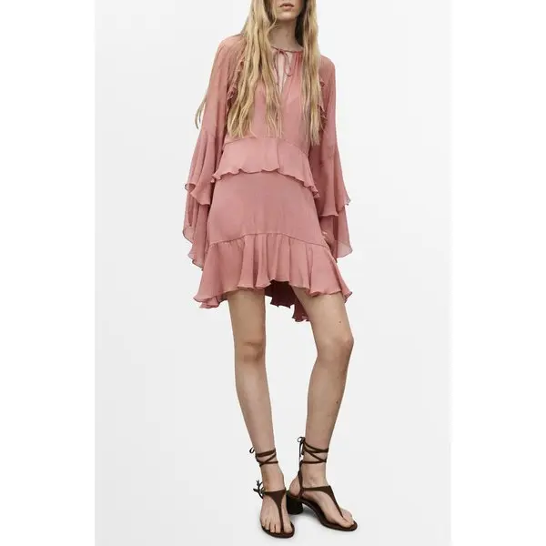 Mango Ruffle Long Sleeve Dress
