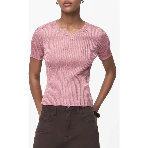 Mango Metallic Short Sleeve Ribbed Sweater