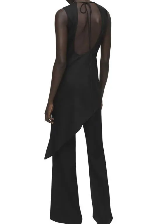 Mango Tie-back Asymmetric Satin Top - Black