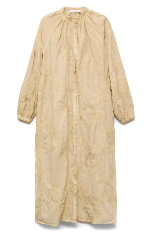 Mango Overdyed Embroidered Cotton Nightgown - Light/pastel Brown