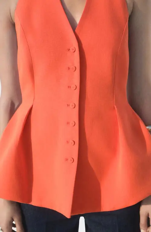 Mango Halter Neck Peplum Vest - Coral Red