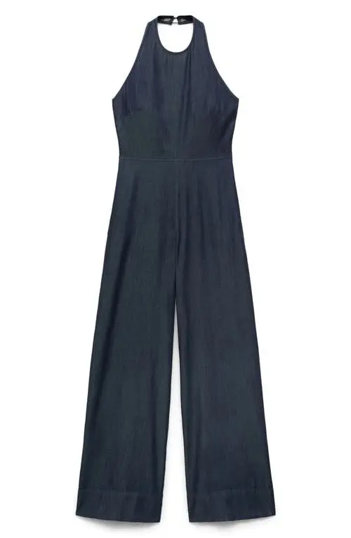 Mango Denim Halter Jumpsuit - Open Blue