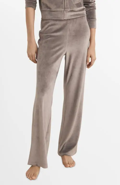 Mango Soft Touch Velour Pajama Pants - Medium Brown