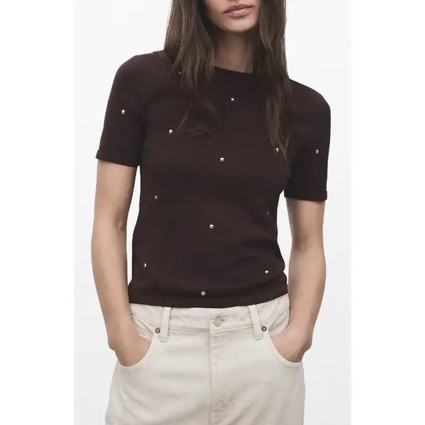 Mango Studded Short Sleeve Sweater