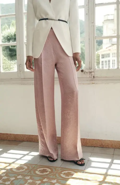 Mango Crinkle Satin Wide-leg Pants