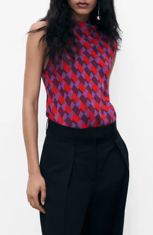 Mango Geo Print Cowl Neck Sleeveless Top