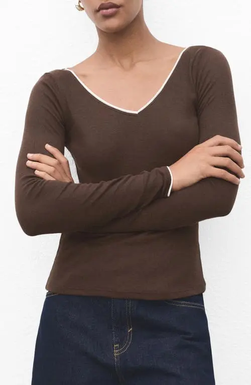Mango Contrast Rib Top - Brown