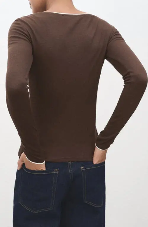 Mango Contrast Rib Top - Brown