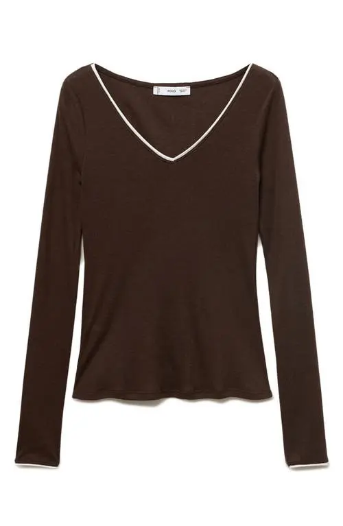 Mango Contrast Rib Top - Brown