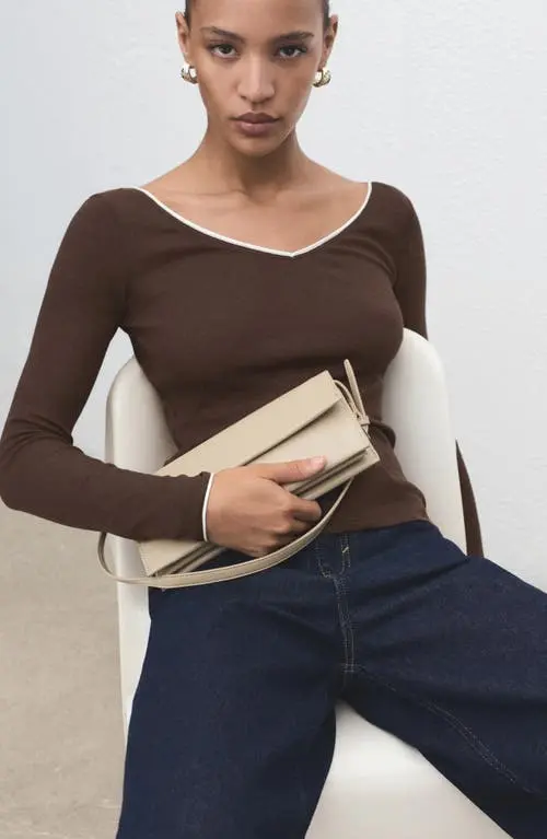 Mango Contrast Rib Top - Brown