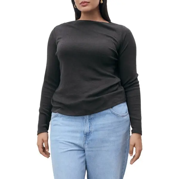 Mango Boat Neck Long Sleeve T-shirt - Charcoal