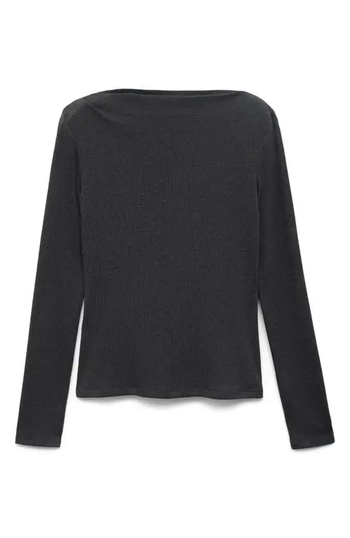 Mango Boat Neck Long Sleeve T-shirt - Charcoal