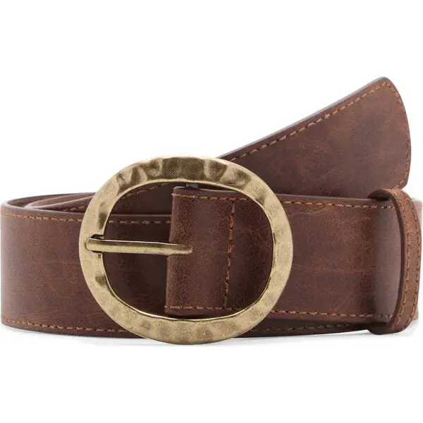 Mango Textured Faux Leather Belt With Round Buckle - Brown