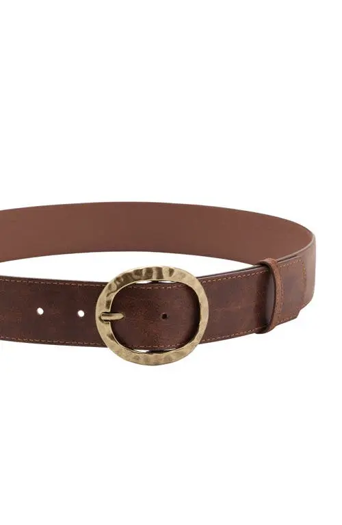Mango Textured Faux Leather Belt With Round Buckle