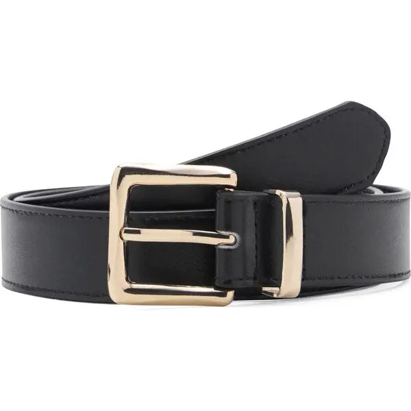 Mango Stitched Square Buckle Belt - Black