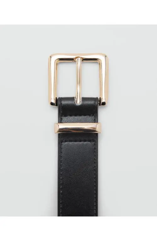 Mango Stitched Square Buckle Belt - Black