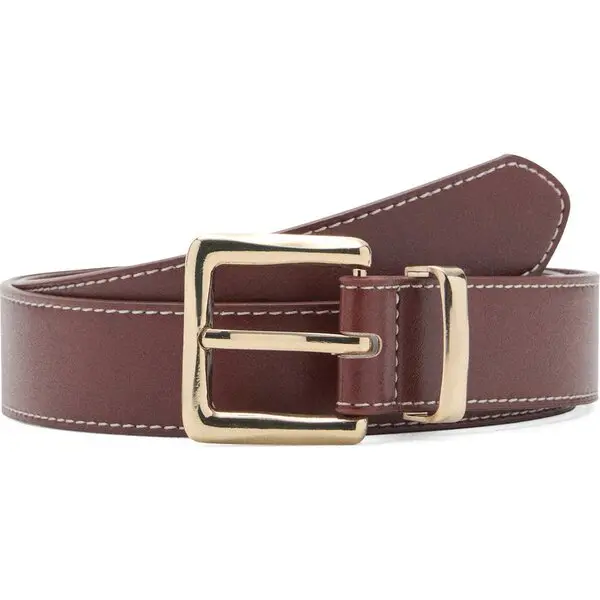 Mango Stitched Square Buckle Belt - Brown