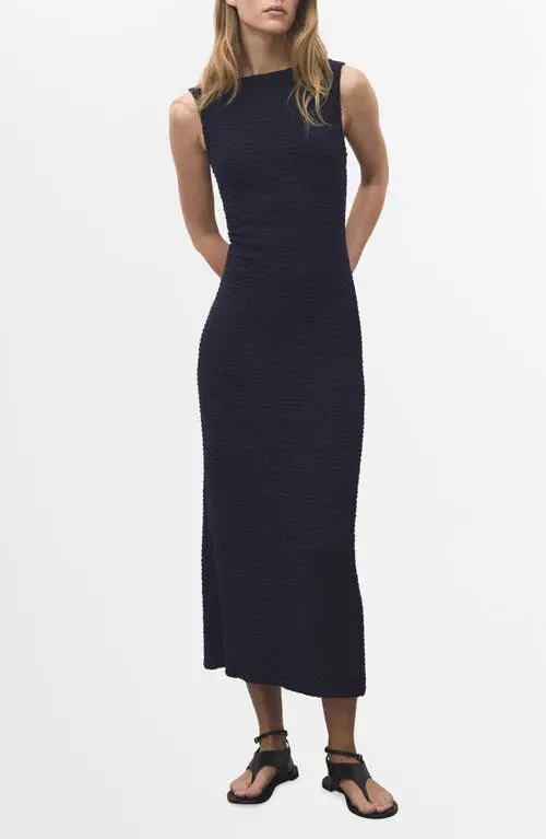 Mango Texture Sleeveless Maxi Dress - Navy