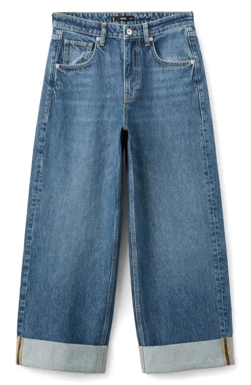 Mango Cuffed Mid-rise Wide-leg Jeans - Medium Blue