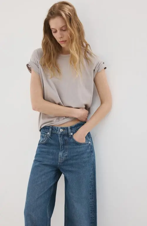 Mango Cuffed Mid-rise Wide-leg Jeans - Medium Blue