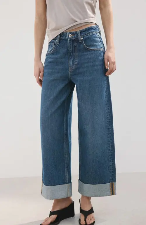 Mango Cuffed Mid-rise Wide-leg Jeans - Medium Blue