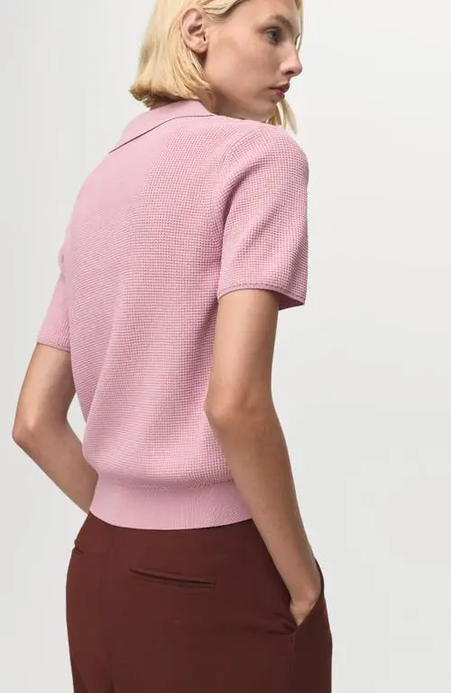 Mango Spread Collar Short Sleeve Sweater - Pastel Pink
