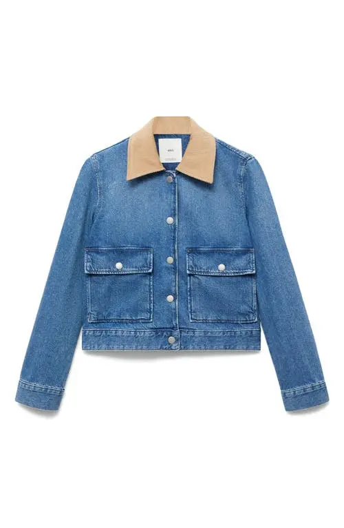 Mango Denim Jacket With Corduroy Collar