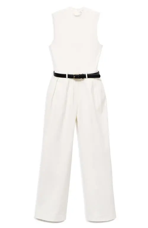 Mango Sleeveless Belted Wide-leg Jumpsuit - Off White