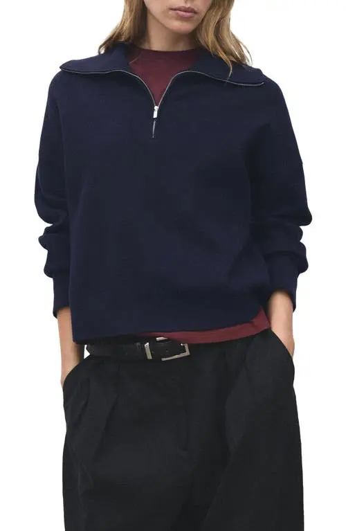 Mango Quarter Zip Stand Collar Sweatshirt - Navy