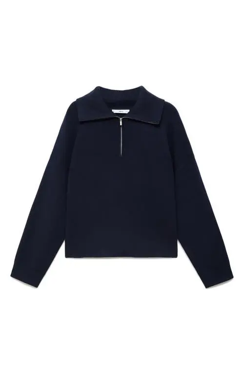 Mango Quarter Zip Stand Collar Sweatshirt - Navy