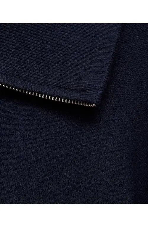 Mango Quarter Zip Stand Collar Sweatshirt - Navy