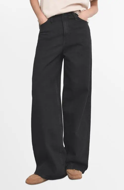 Mango Bandless Mid-rise Wide-leg Jeans - Black Denim