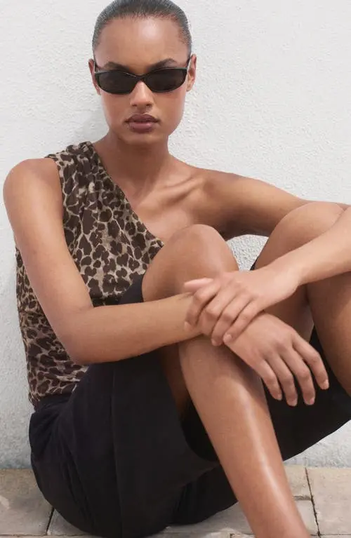Mango Leopard Print One-shoulder Top